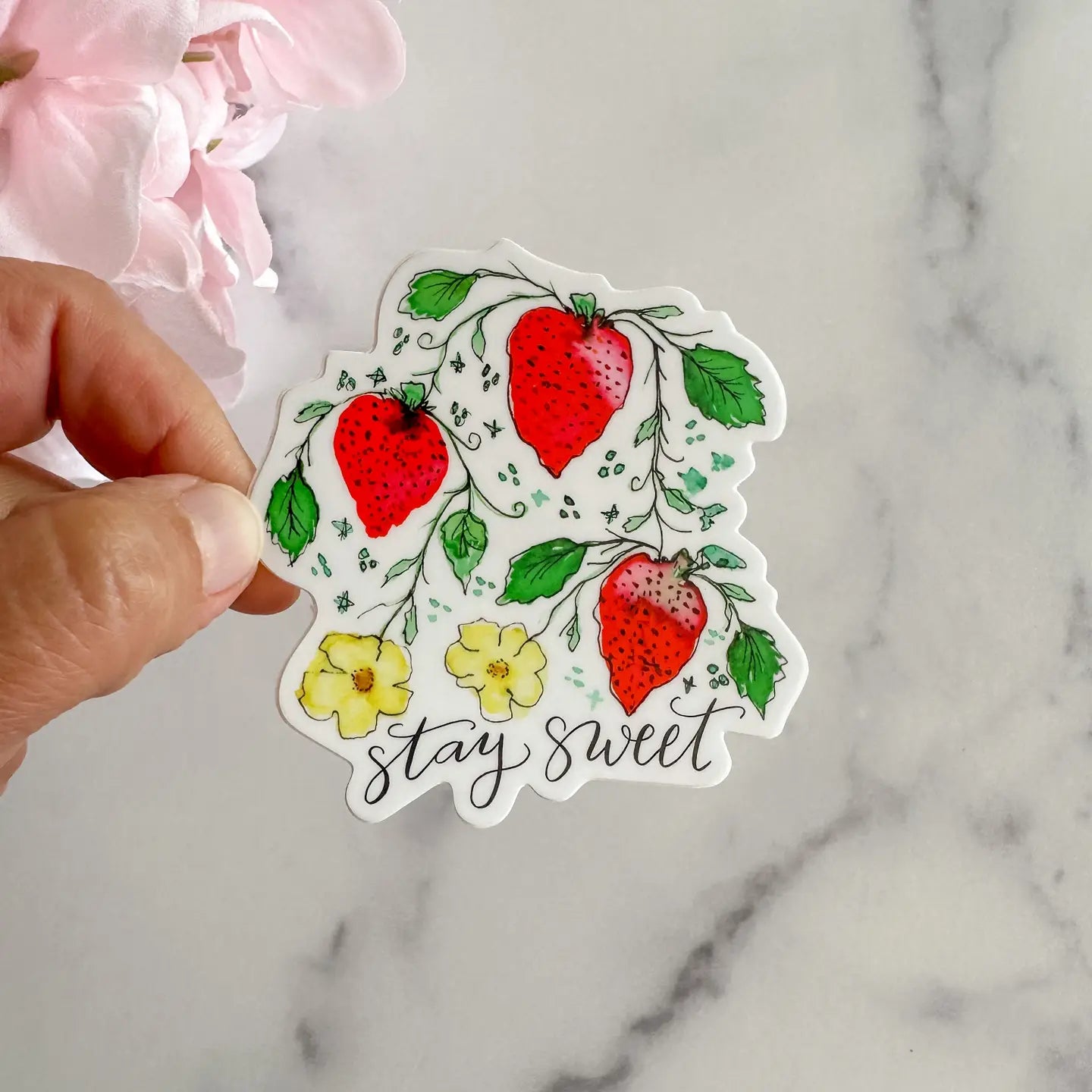 Stay Sweet Strawberries Watercolor Sticker Decal – Wildflower Paper Company