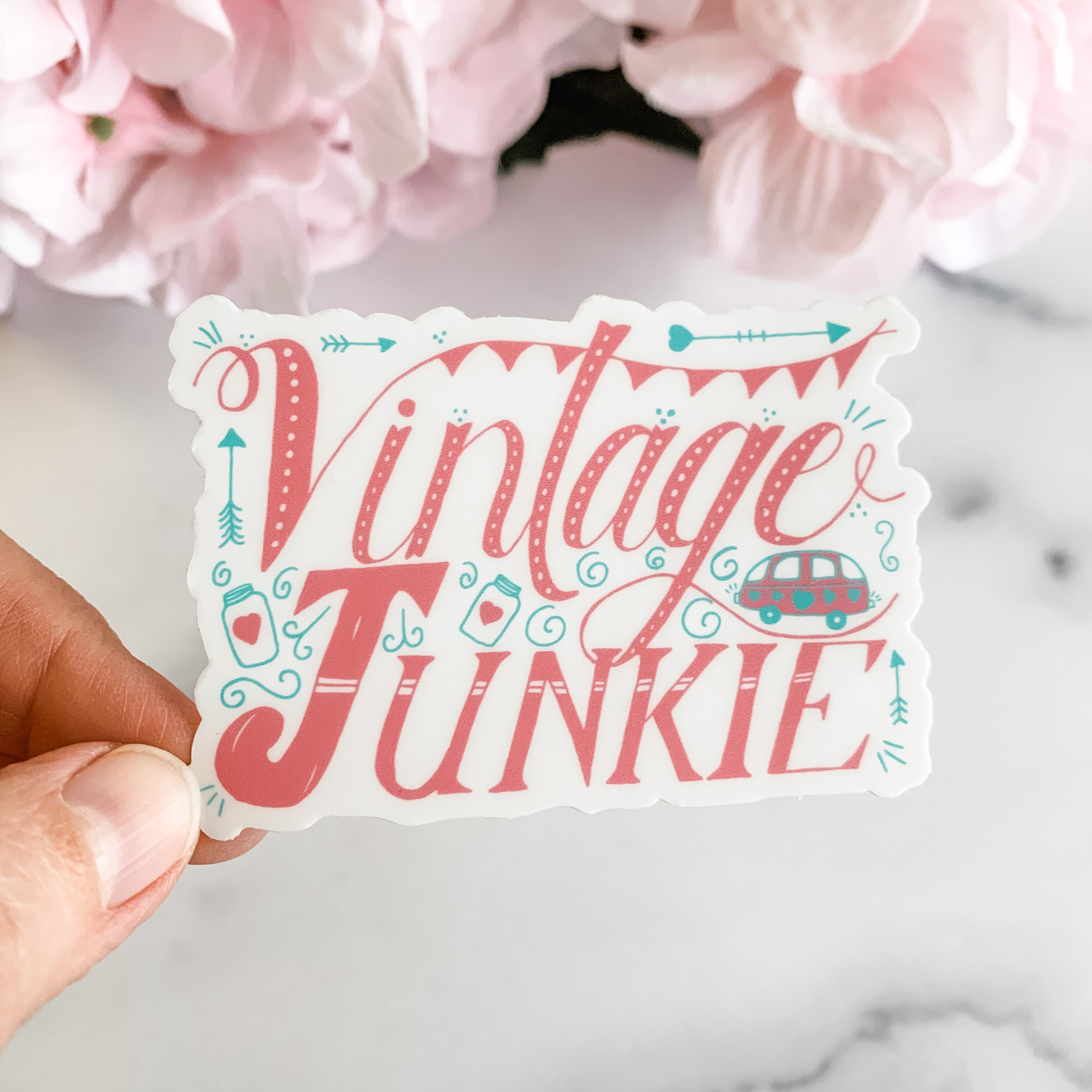 Vintage Junkie Pink Blue Sticker Decal – Wildflower Paper Company